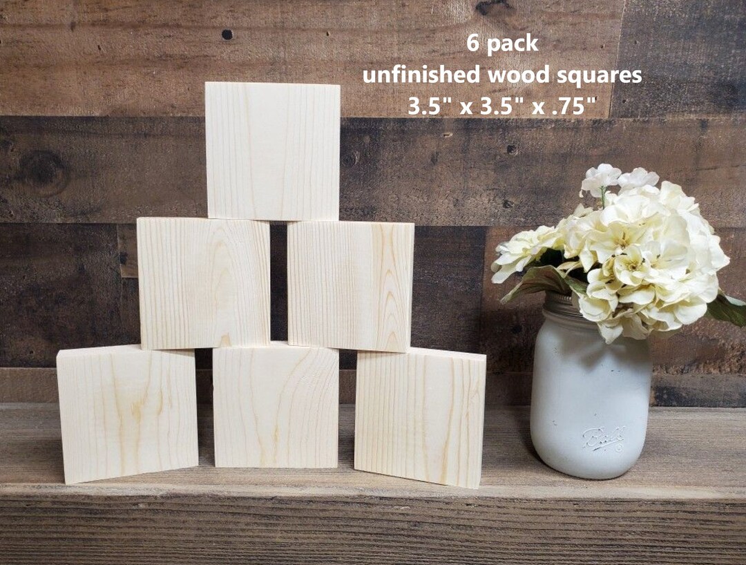 6 Pack 3.5" X 3.5" X .75" Wood Blocks / Blank Wood Block Sign ...