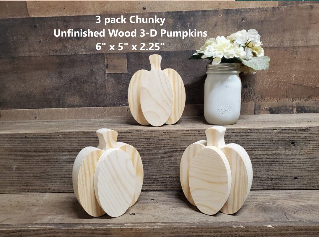 3 Pack of Unfinished CHUNKY 3D Pumpkins Made of Solid Pine Lumber ...