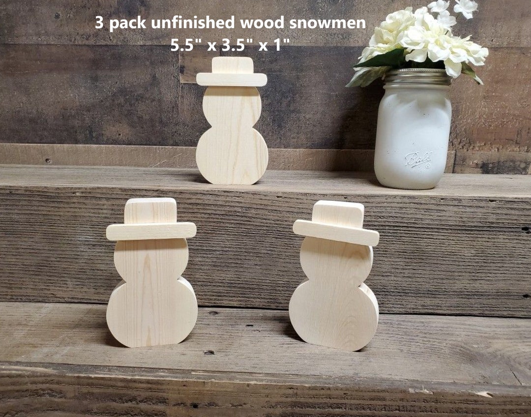 3 Pack Unfinished Mini Snowmen With Hats Wood Blanks / DIY Fall Decor ...