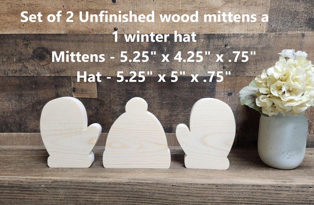 2 Pack Unfinished Wood Mittens Cutouts / DIY Fall Decor / DIY Winter ...