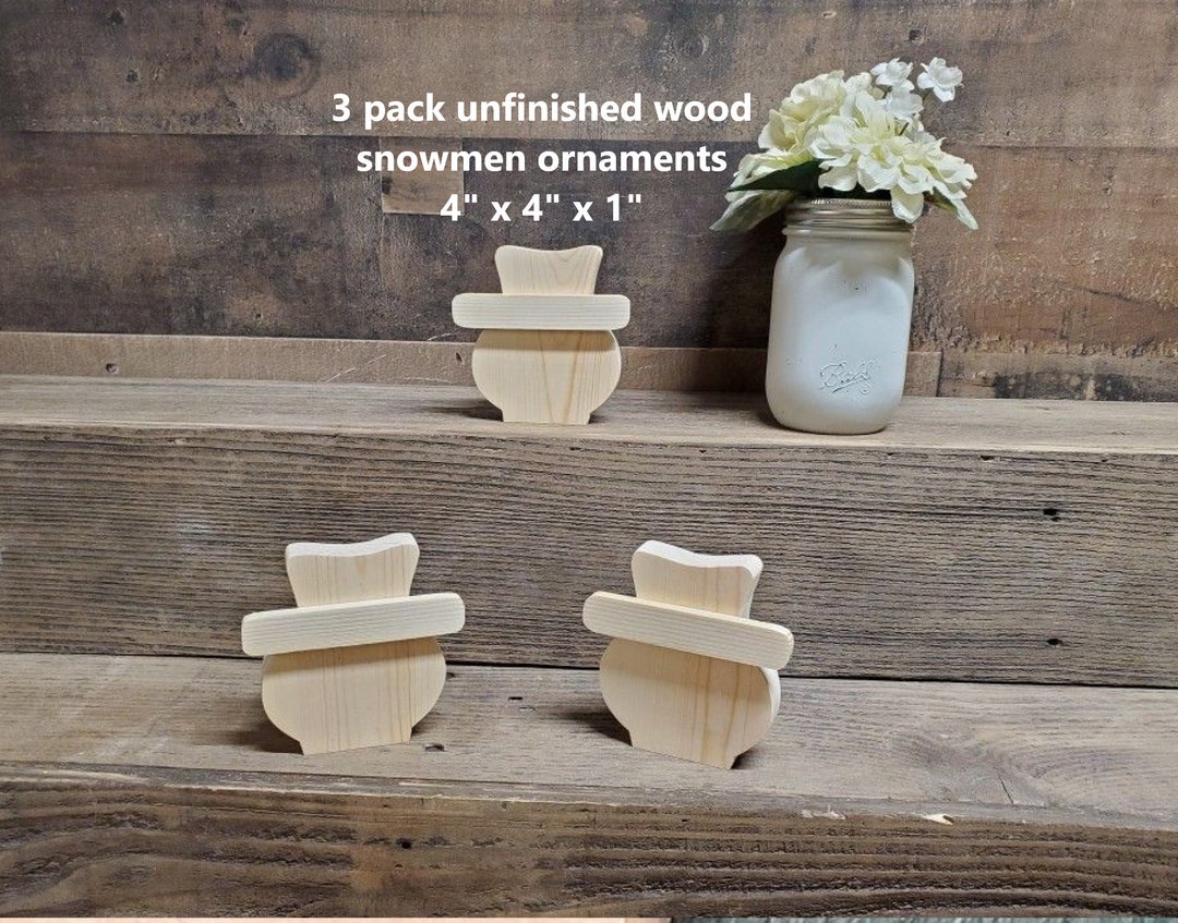 3 Pack Unfinished Mini Snowmen With Hats Wood Blanks / DIY Fall Decor ...