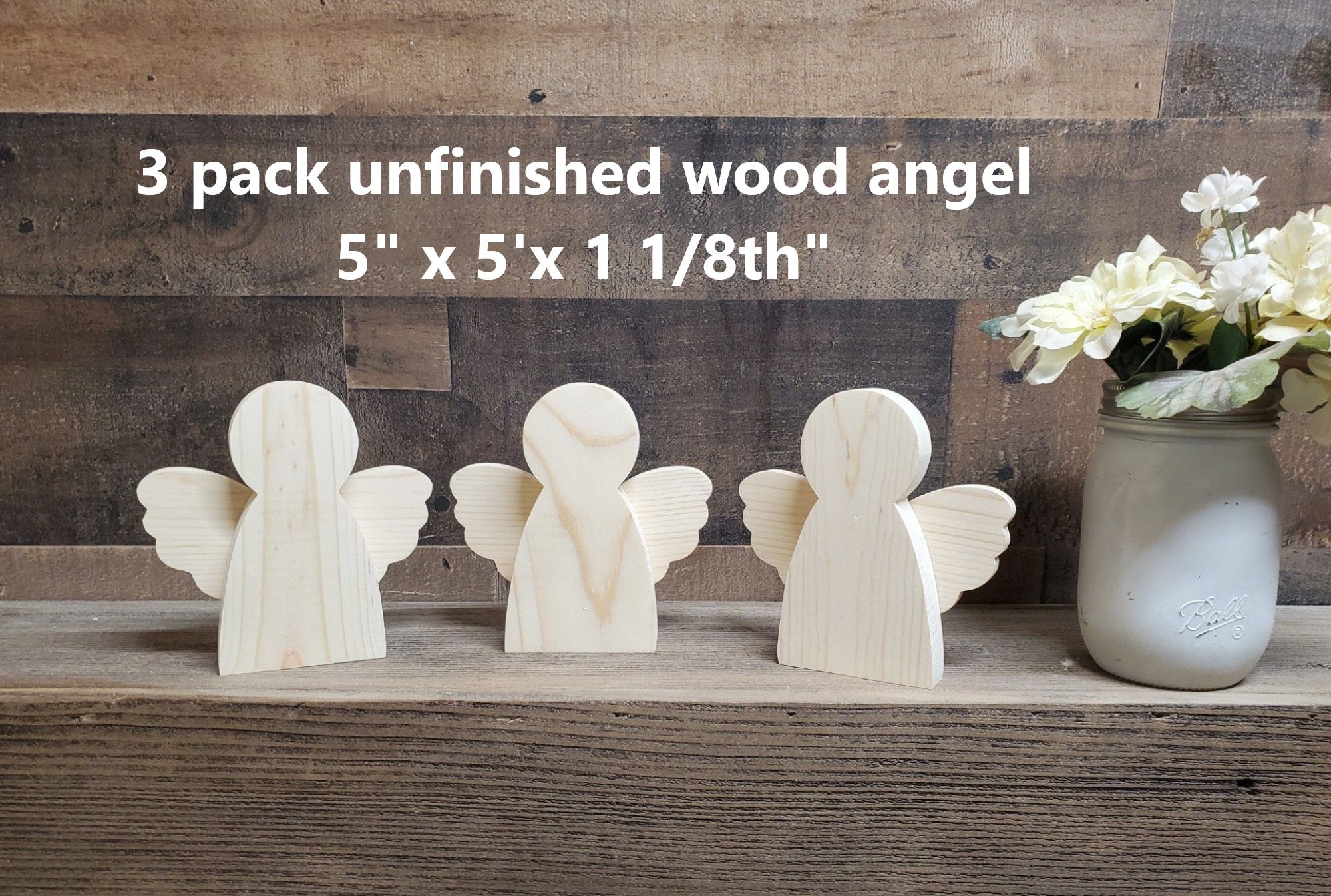 3 Pack Unfinished Mini Angels Wood Blanks / DIY Fall Decor / DIY Winter ...