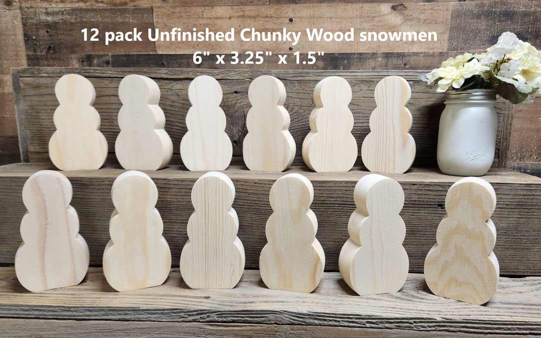 12 Pack Unfinished Chunky Snowmen Wood Blanks / DIY Fall Decor / DIY ...