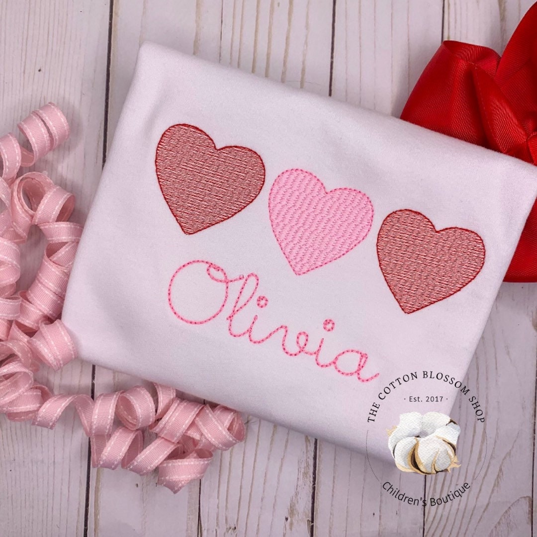 Girls Heart Trio Valentine's Day Shirt, Girls Valentines Day Shirt ...