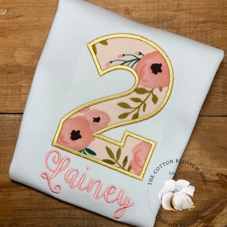 Floral 2nd Birthday Shirt: Pink & Gold Shabby Chic Flowers - Etsy