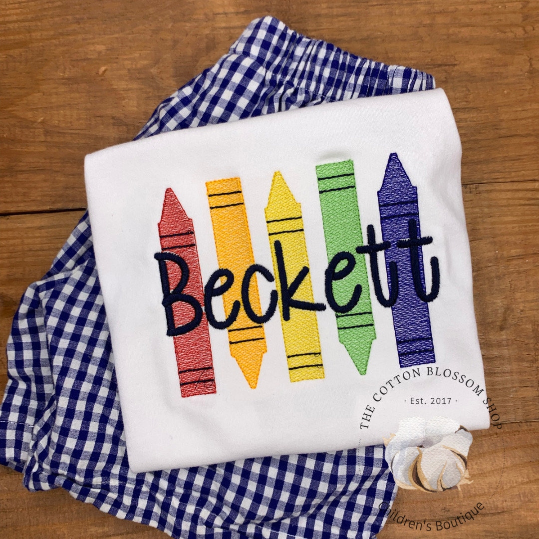 Boys Embroidered Crayon Shirt: First Day of School Outfit - Etsy