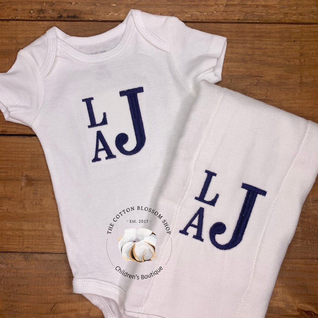 Baby Boys Stacked Monogrammed Bodysuit and Burp Set- Boys Monogrammed ...