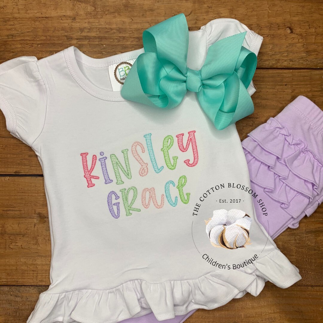 Girls Embroidered Personalized Shirt, Girls Monogrammed Shirt, Baby ...