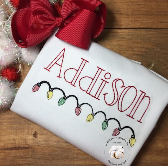 Girl's Christmas Monogrammed Shirt Christmas Lights | Etsy