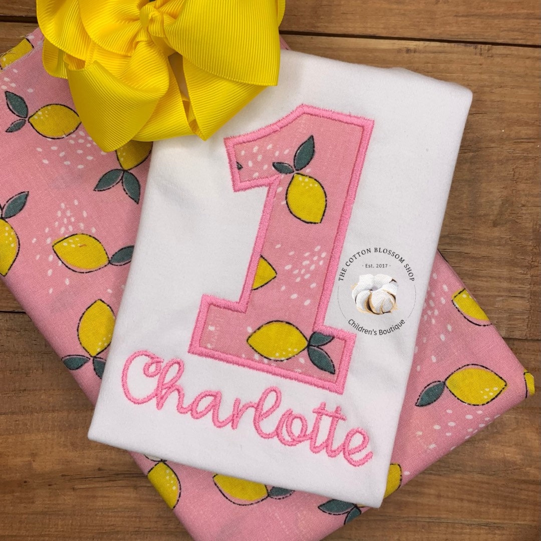 Girls Pink Lemonade 1st Birthday Shirt: Embroidered Lemon Applique - Etsy