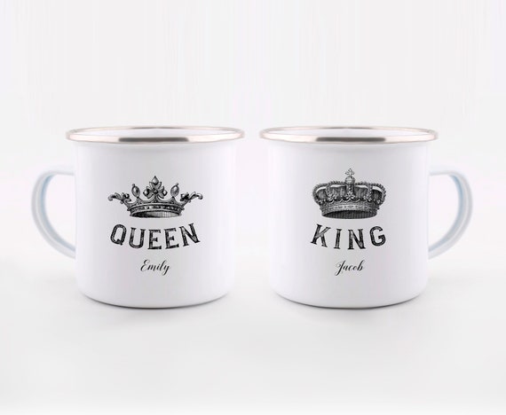 King and Queen Mug SetCouple MugsEnamel MugsEngagement | Etsy
