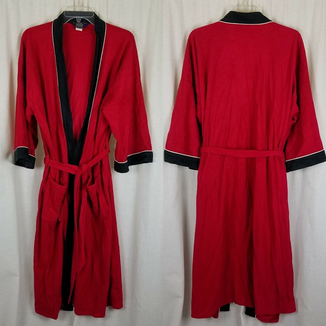 Vintage Harcourt Red & Black Velour Wrap Midi Bath Robe Mens One Size ...