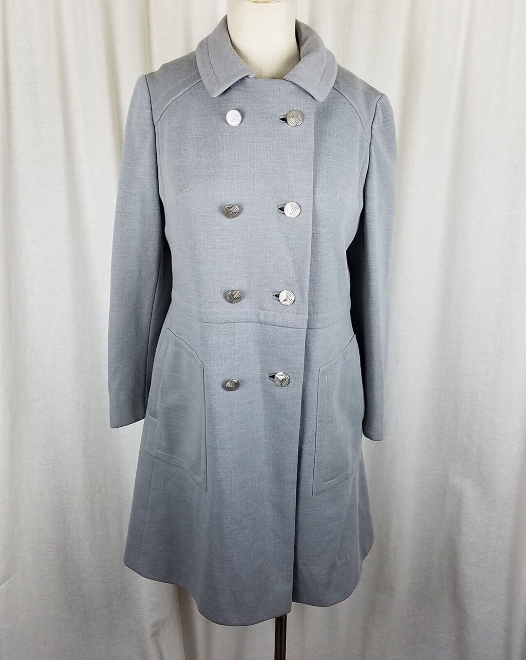 Vintage Mid Century Mod Double Breasted Woven Wool Swing Peacoat Cloak ...