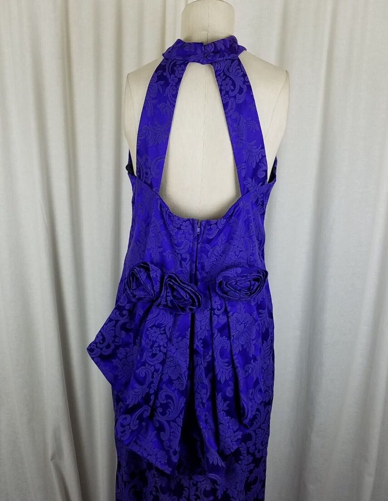 Vintage Bari-jay Keyhole Bustle Back Maxi Damask Jacquard Dress Crop ...