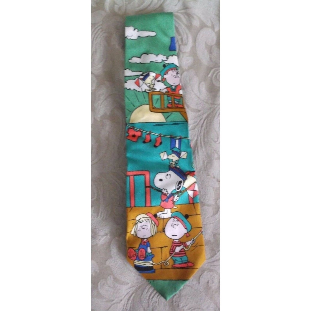 1966 Peanuts at Sea Nautical Ship Schultz Abano T Silk Necktie Italy ...