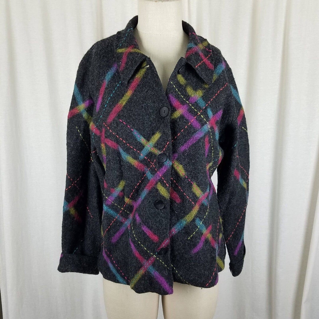 Vintage Talbots 100% Wool Argyle Plaid Blazer Sweater Jacket Womens ...