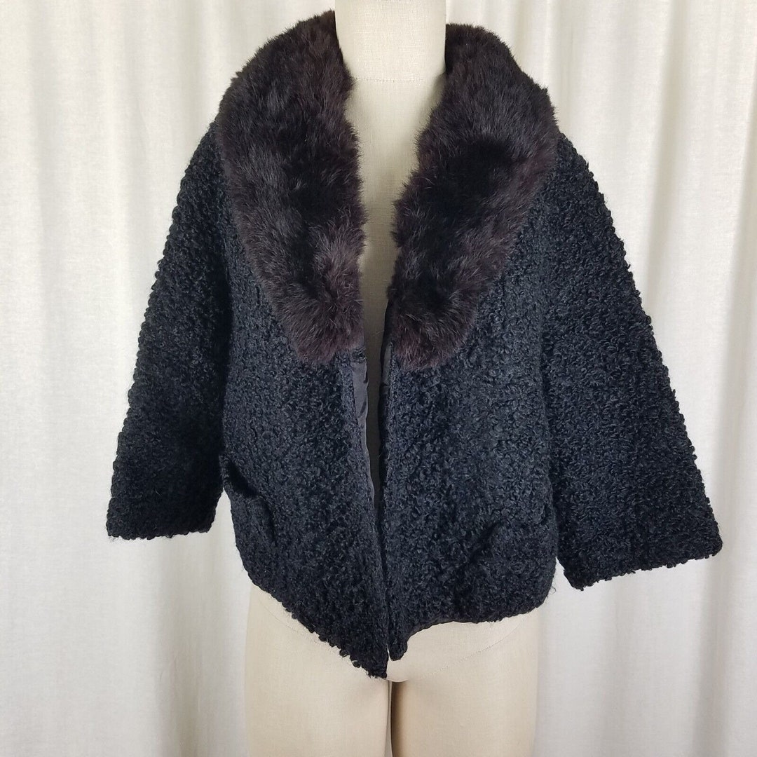 Vintage Winter Persian Nubby Curly Wool Fur Muff Collar MCM Peacoat ...