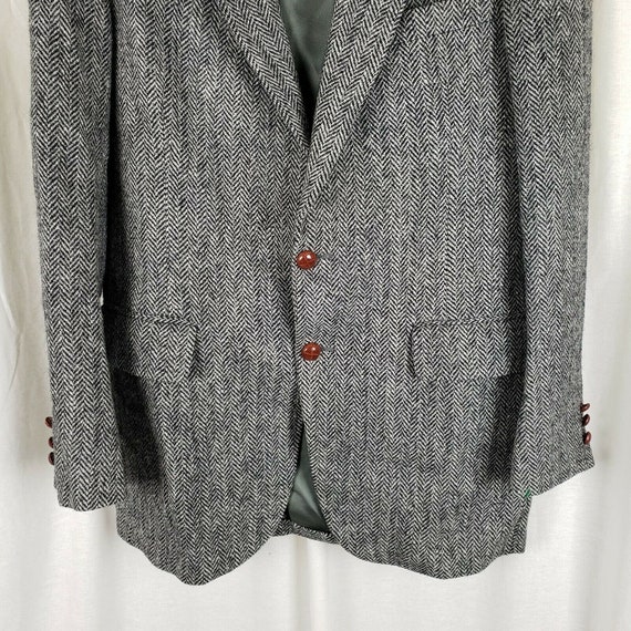 Vintage HARRIS Tweed Blazer Black Herringbone Wool Sp… - Gem