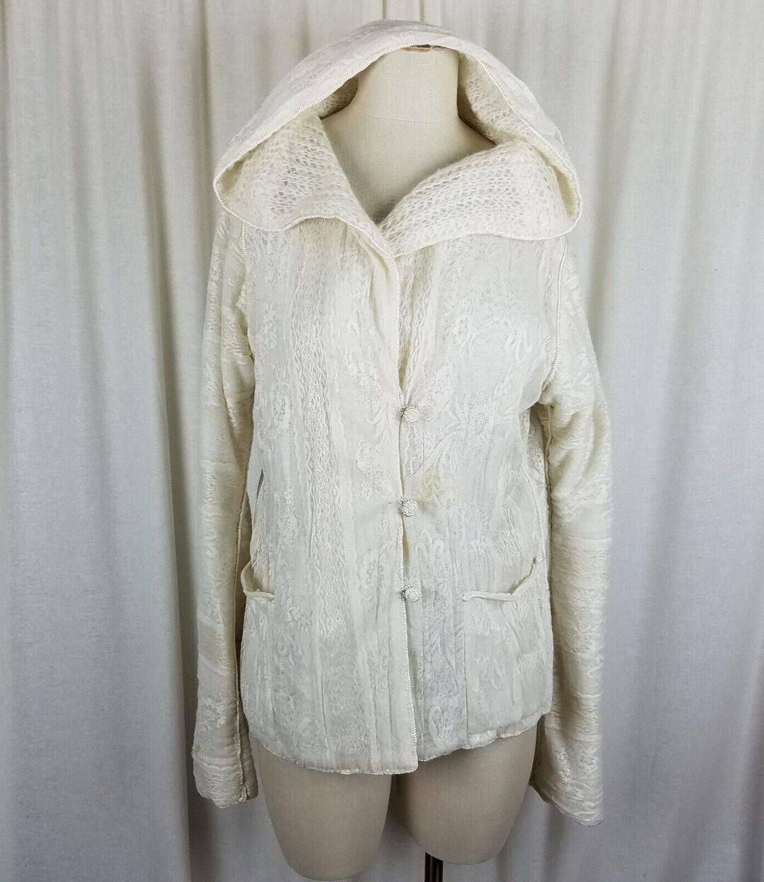 Vintage Reversible Knit Lace MCM 50s Hooded Cardigan Sweater Jacket ...