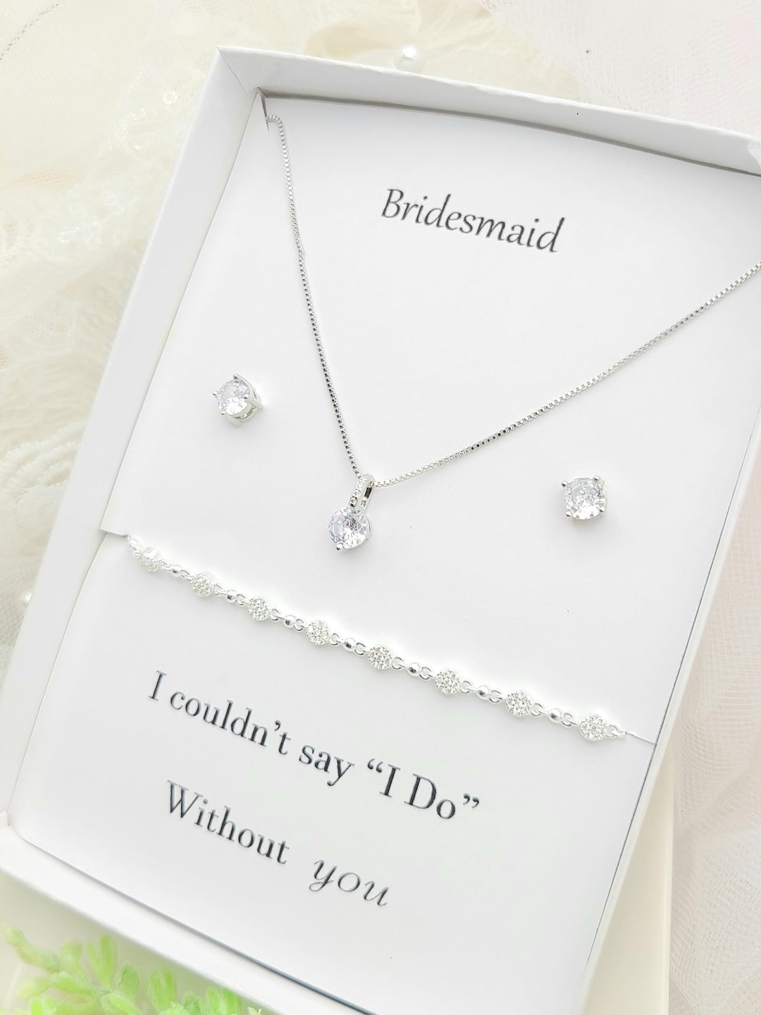 925 Silver Chain With Cubic Zirconia Necklace. Cubic Stud Earring. 925 ...