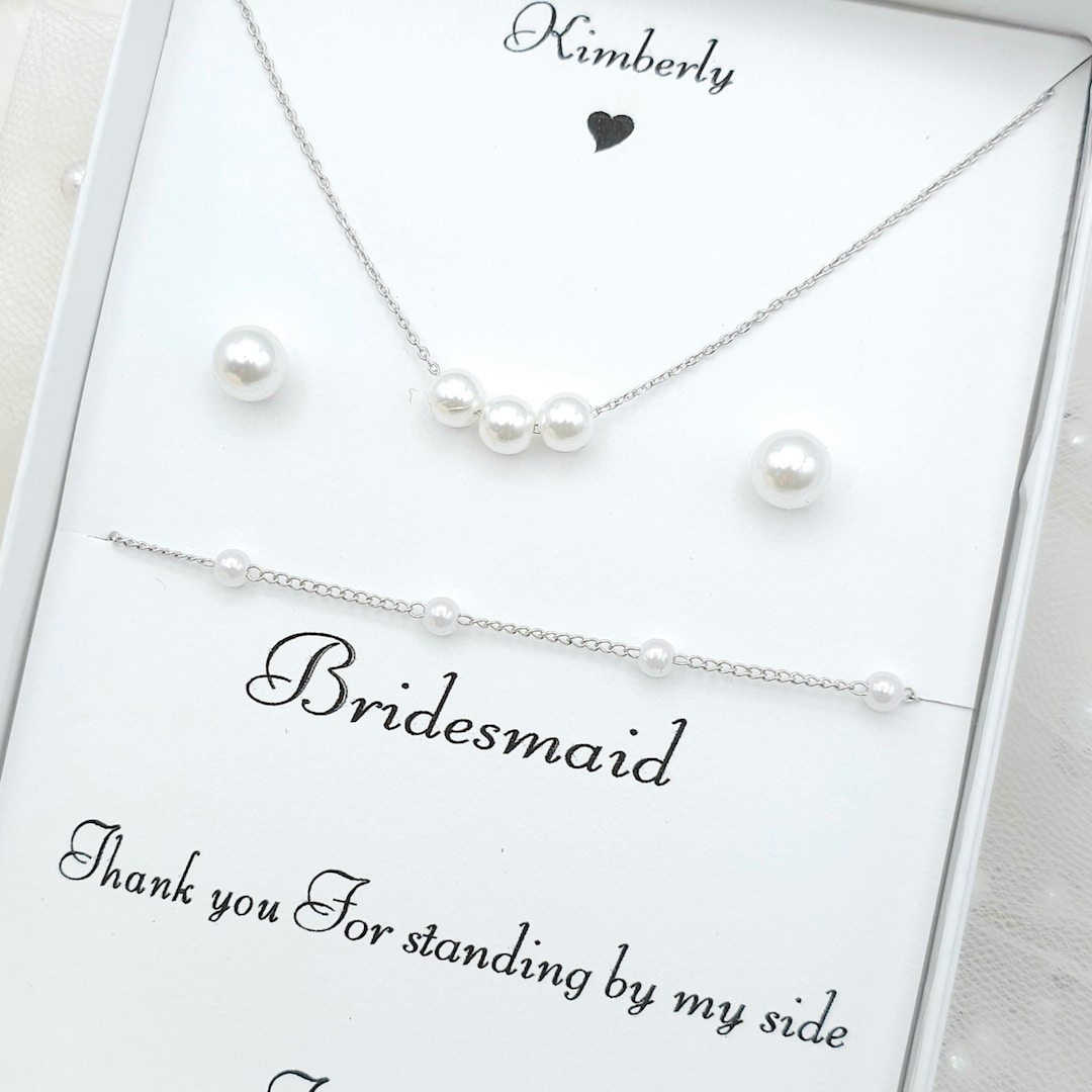 Tiny 5mm Mini Pearl Necklace and 925 Ear Post 8mmstud Earring Set ...