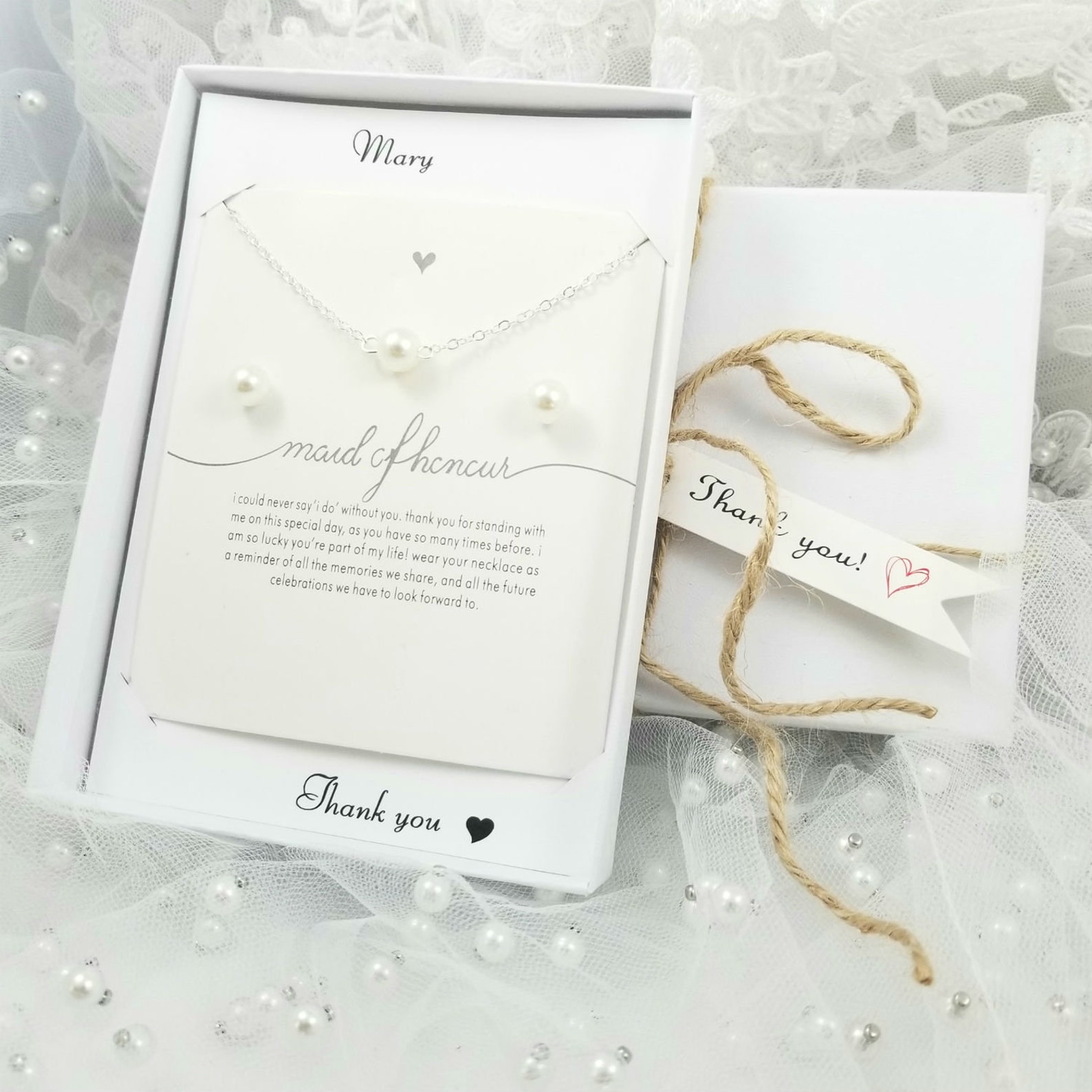 Personalized Maid of Honor Pearl Necklace End Stud Earring - Etsy