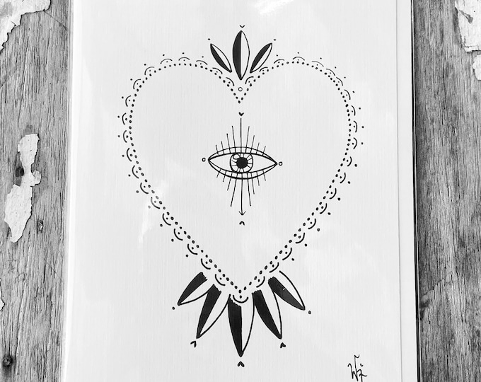 Sacred Heart Card, Sacred Heart Drawing, Line Drawing Sacred Heart - Etsy
