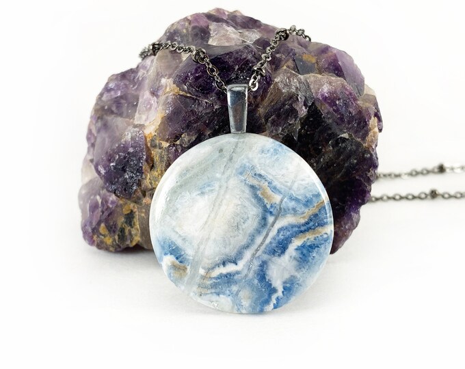 Lapis Lace Onyx Necklace - Blue Rhodochrosite Necklace With Gunmetal ...