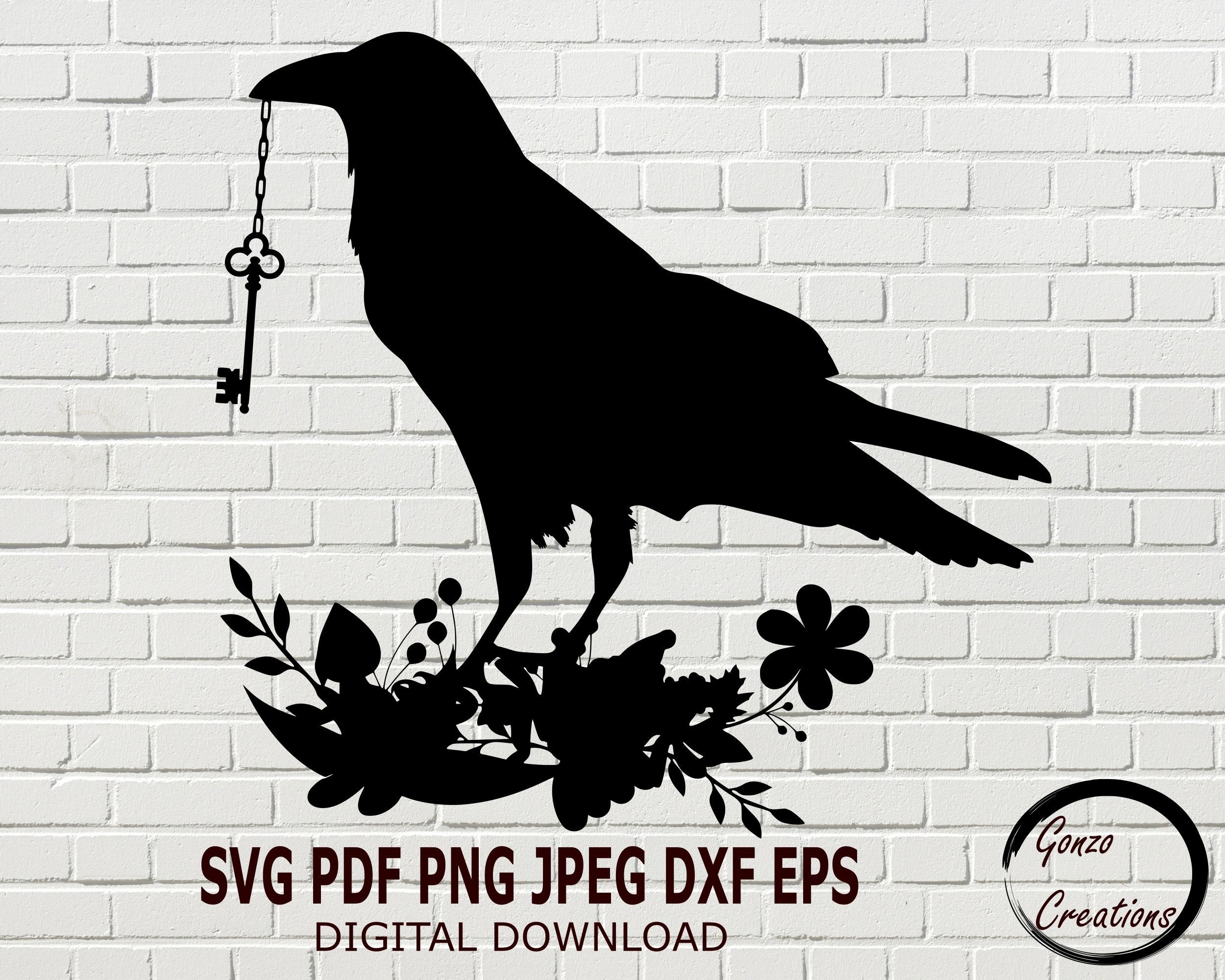 Floral Raven SVG, Crow SVG, Flying Bird SVG, Birds Clipart. Bird ...