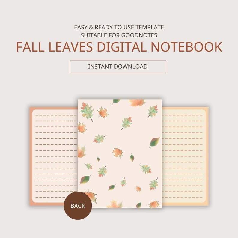 Fall Leaves Digital Notebook for Goodnotes | US Letter Size | PDF ...