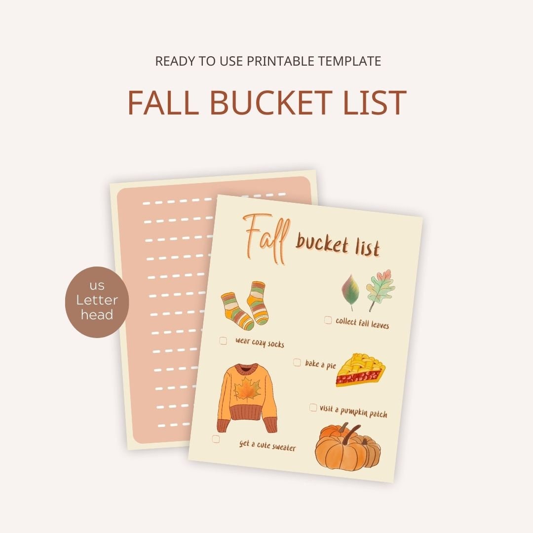 Fall Bucket List Printable | Autumn Activities Check List | US Letter ...