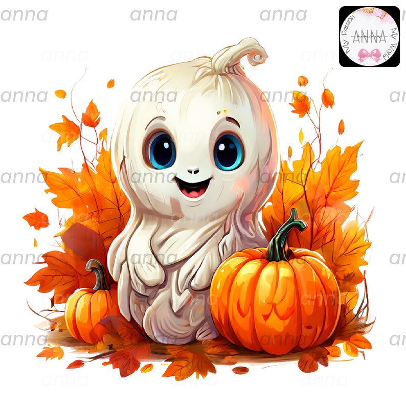 14 PNG Cute Ghost and Pumpkin Fall Clipart - Instant Download ...