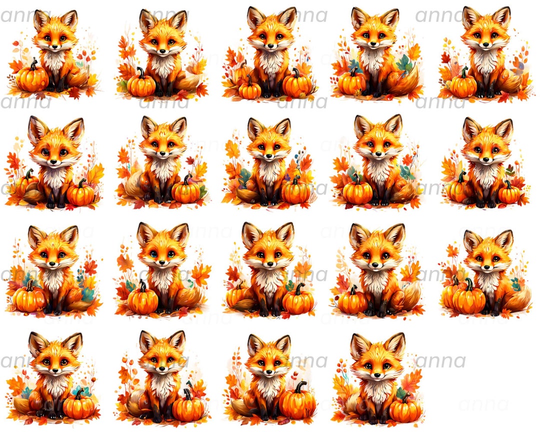 19 PNG Cute Autumn Fox Clipart With Pumpkin - Instant Download ...