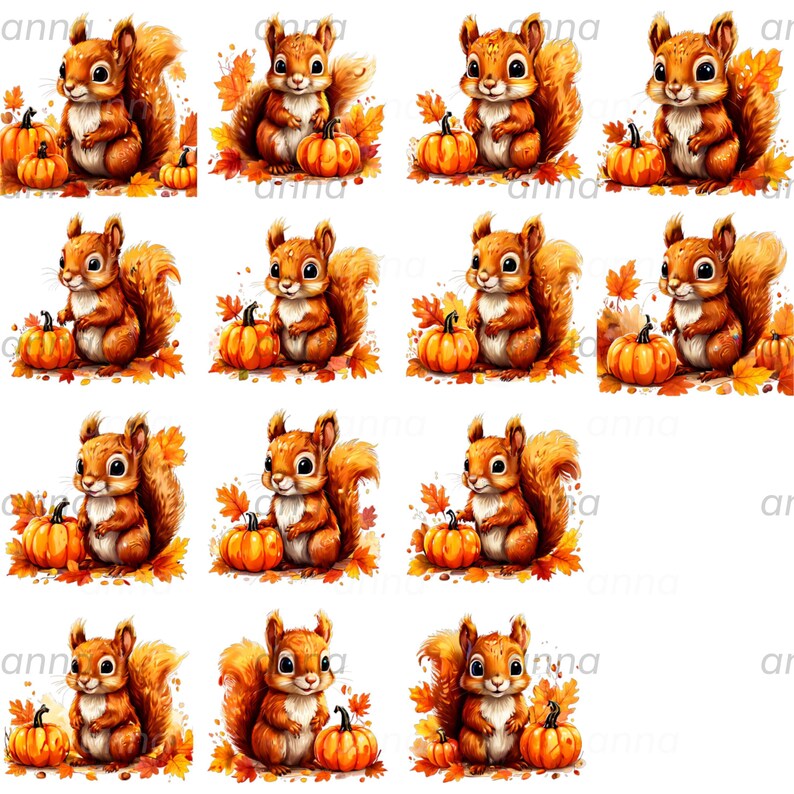 14 PNG Cute Autumn Squirrel Clipart Instant Download Sublimation Design ...