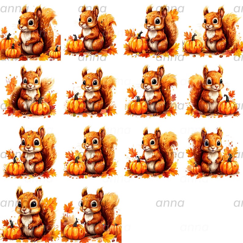 14 PNG Cute Autumn Squirrel Clipart - Instant Download Sublimation ...