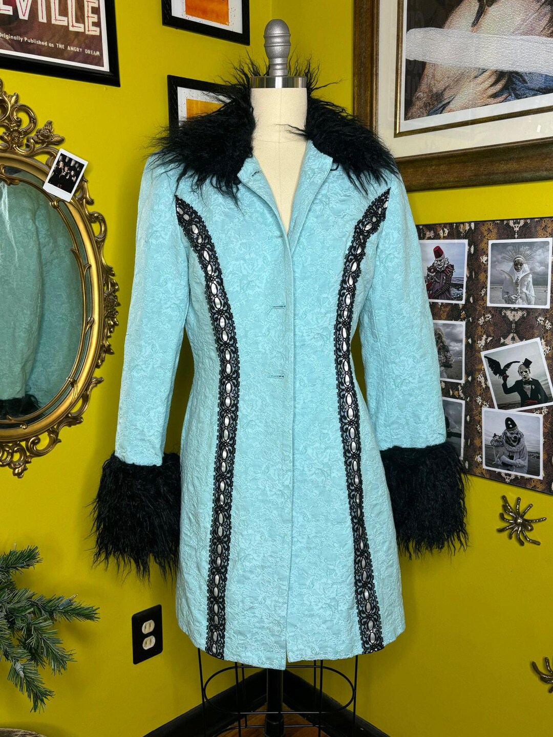 Rag Luxe Baby Blue Faux Fur Y2K Ribbon Trench Coat Small Medium - Etsy