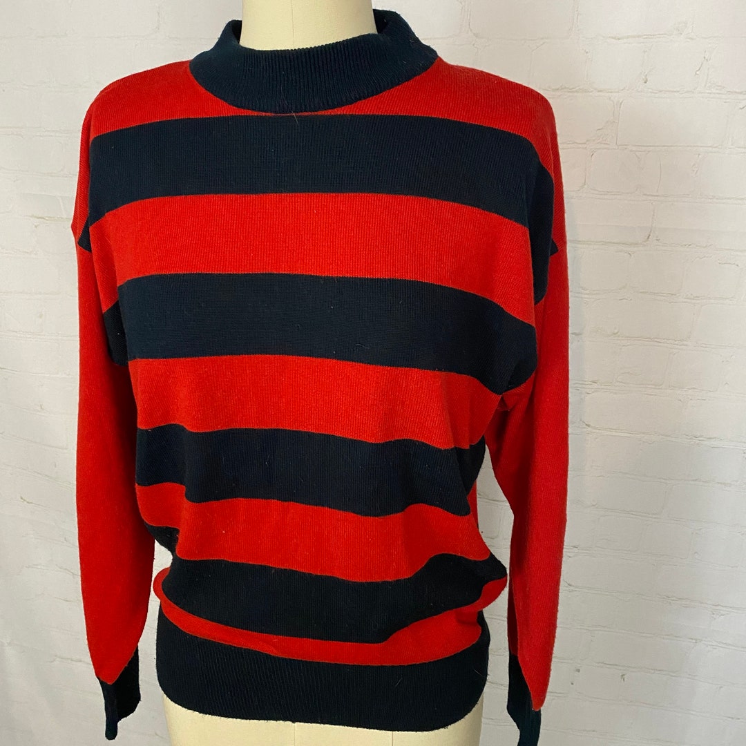 Vintage GITANO Red & Black Striped Sweater Large - Etsy