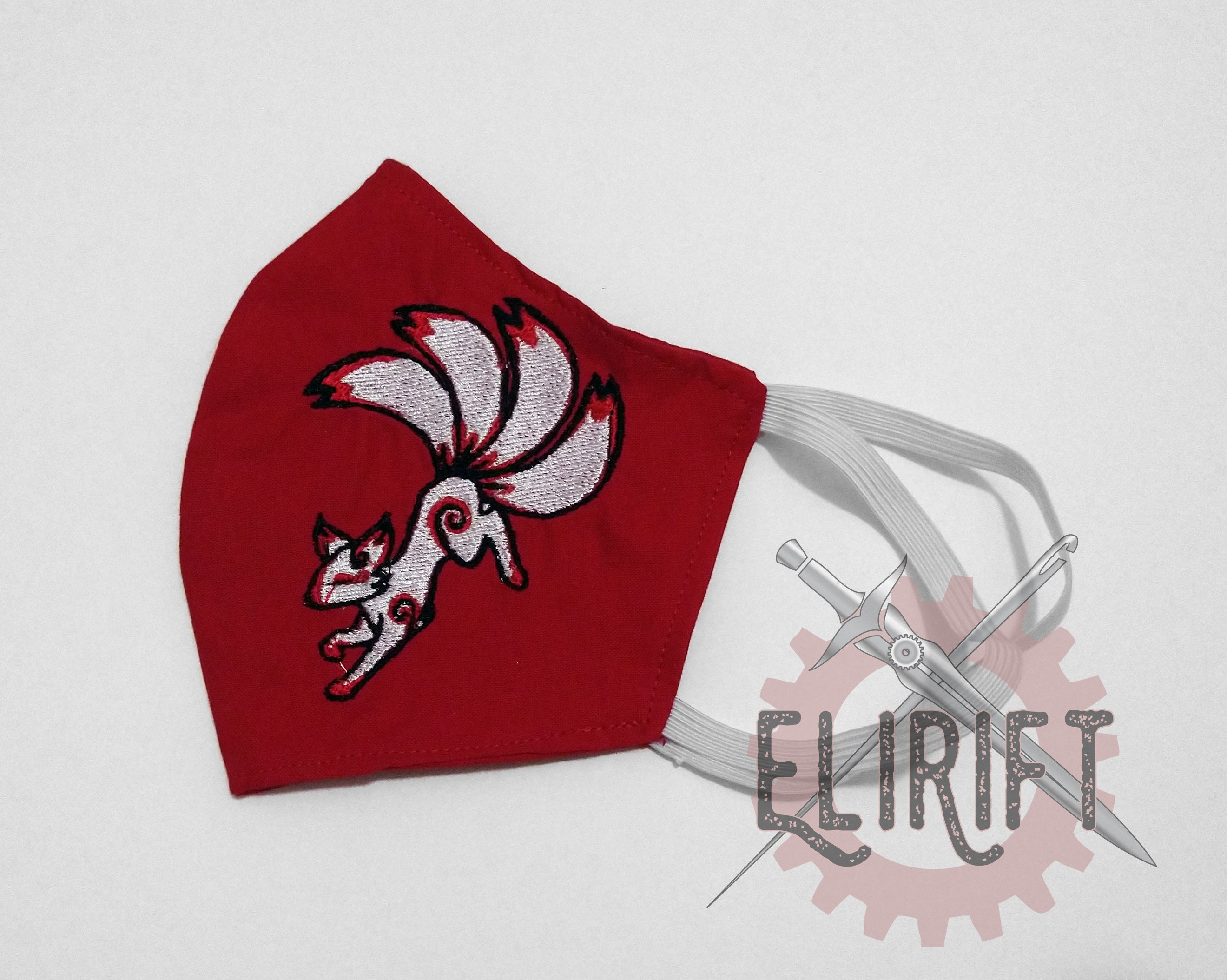 Kitsune Fox Cherry Blossom Embroidered Face Mask | Etsy