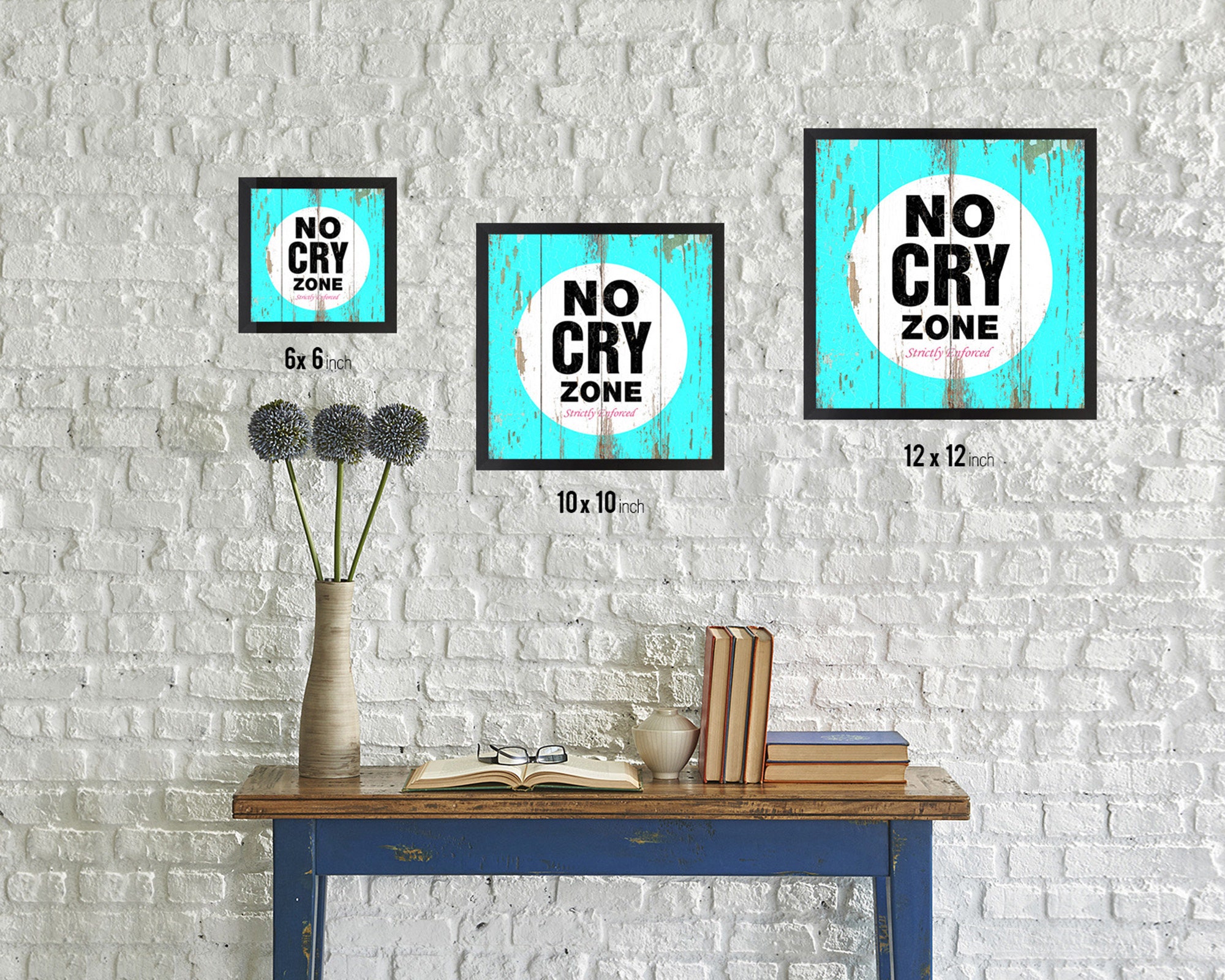 No Cry Zone estrictamente forzado Shabby Chic signo madera enmarcada ...