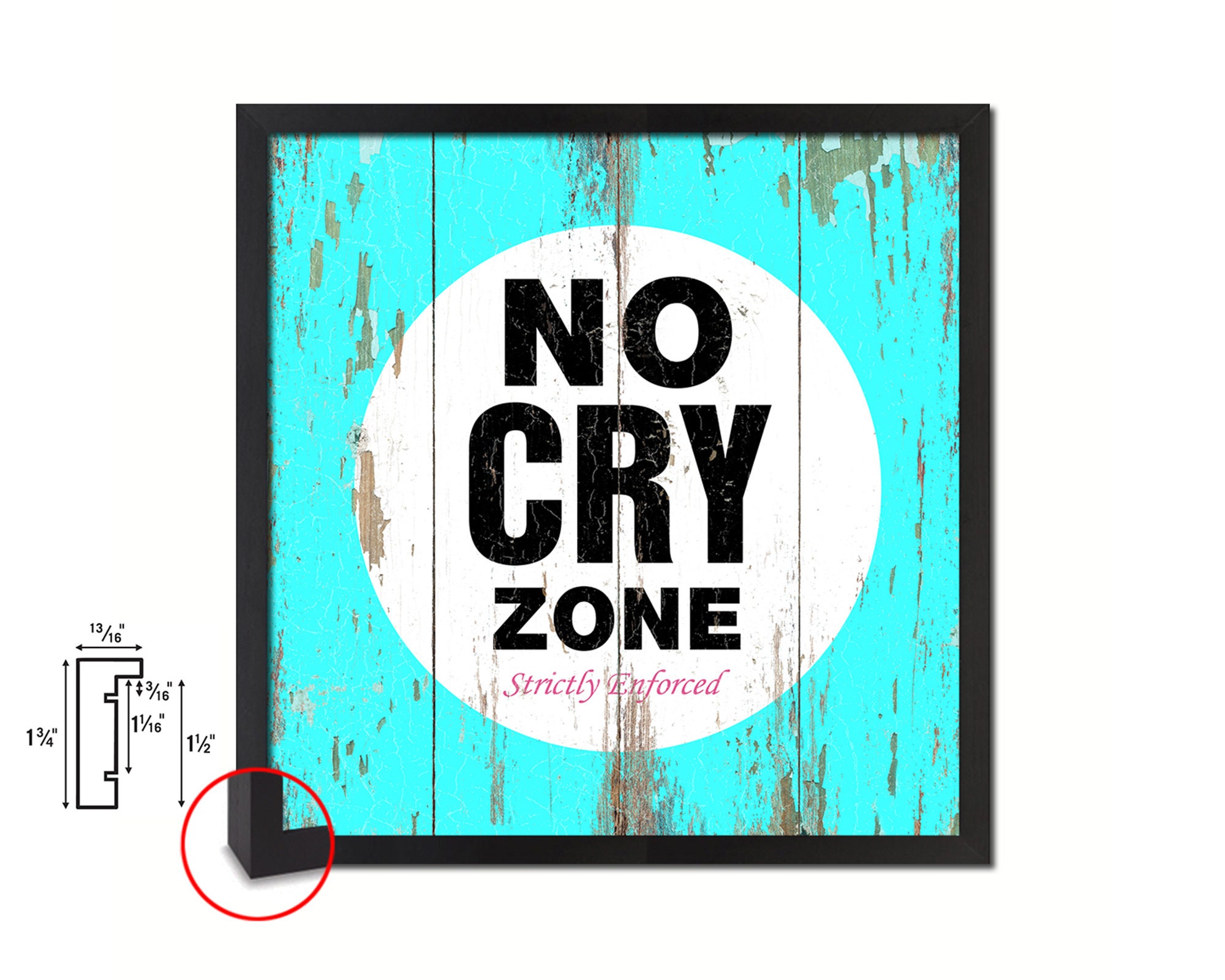 No Cry Zone estrictamente forzado Shabby Chic signo madera enmarcada ...