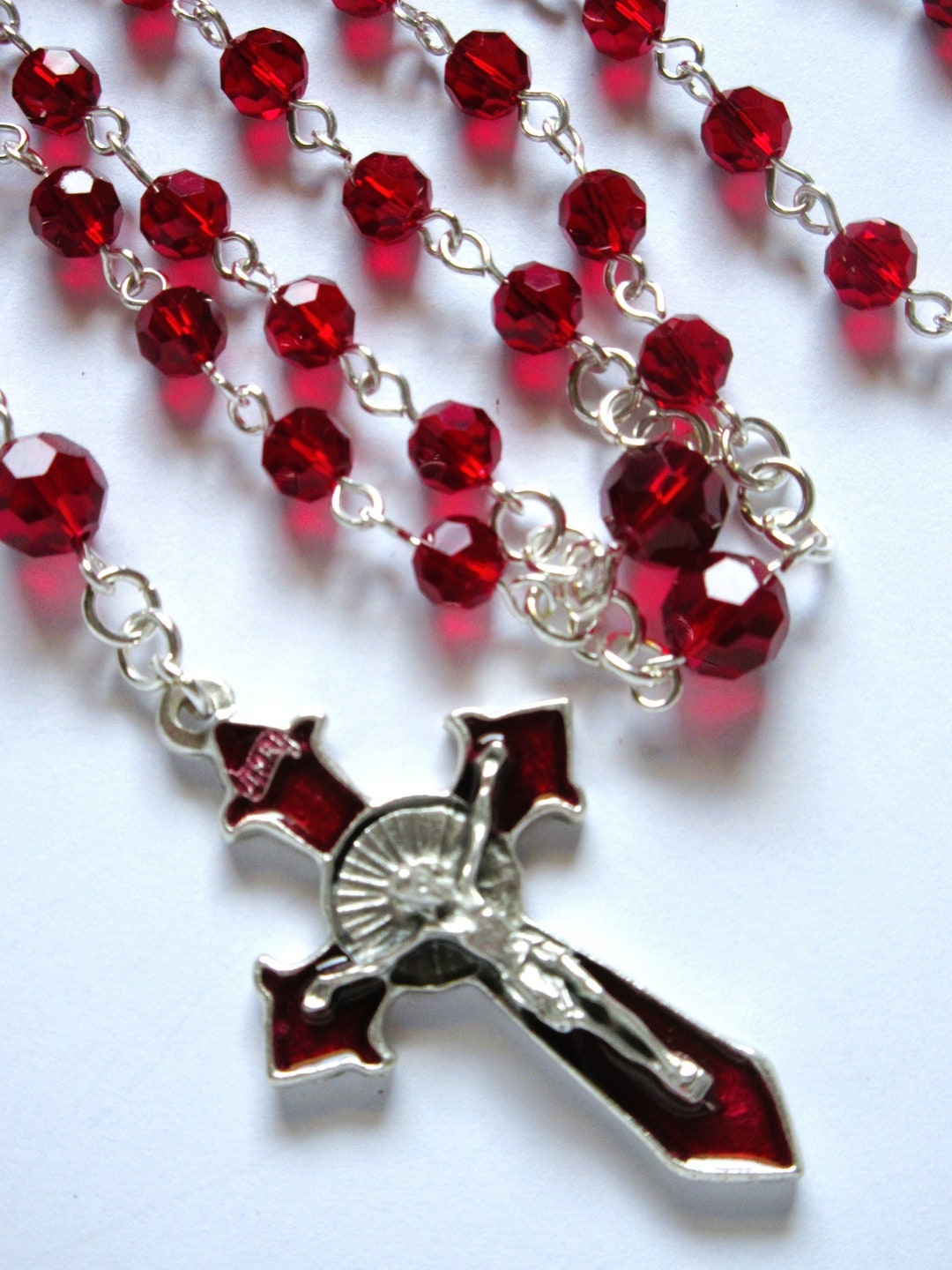 Ruby Red Crystal Catholic Rosary, Red Italian Enamel Rosary Parts, 735 ...