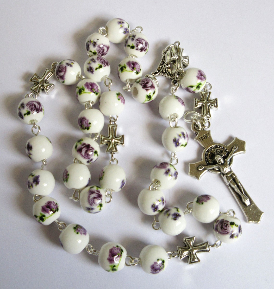 Anglican Rosary, Purple Rose on White Ceramic, Multi Denominations, 488 ...