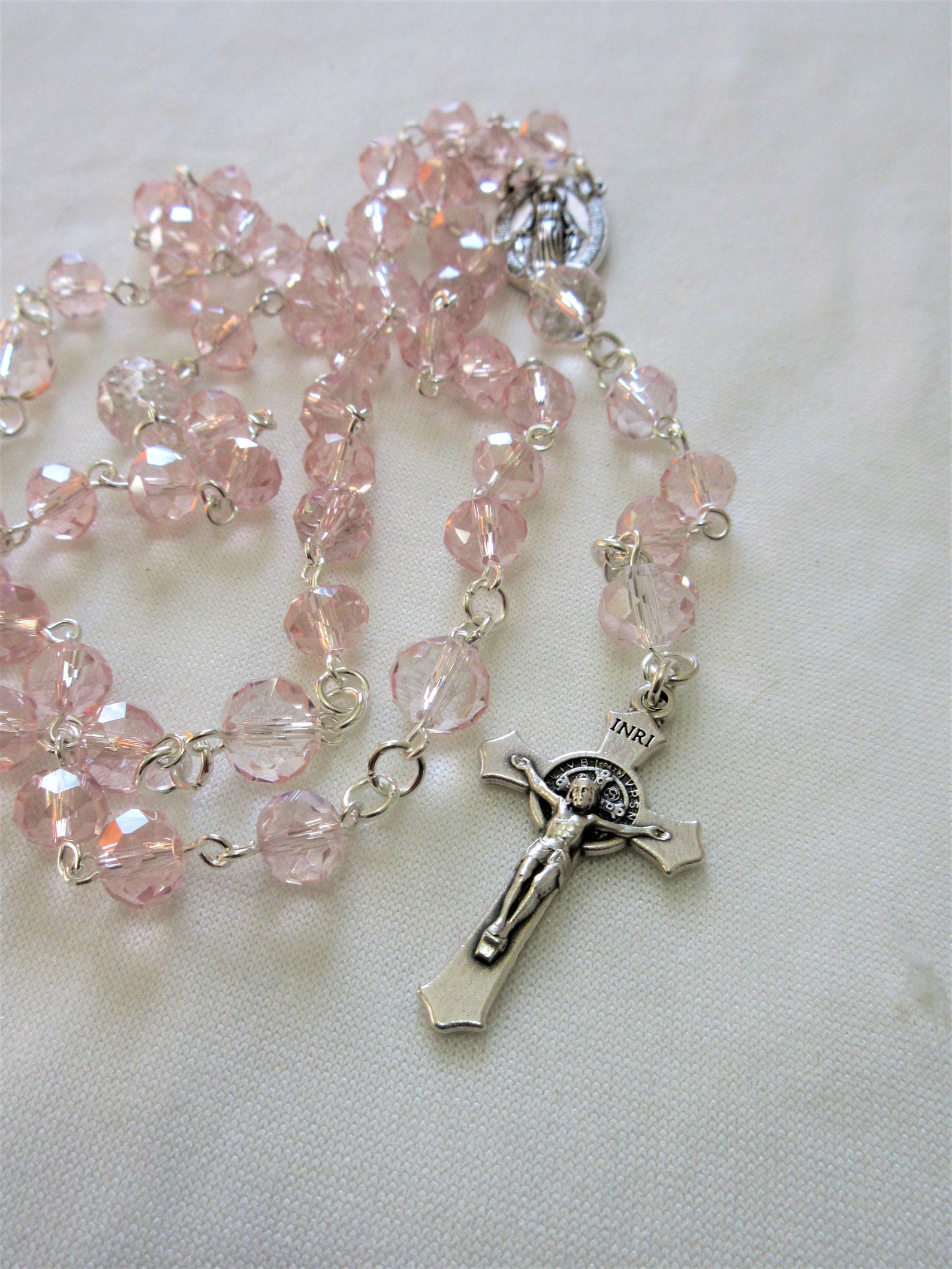 Light Pink Crystal Catholic Rosary Prayer Beads 756 - Etsy