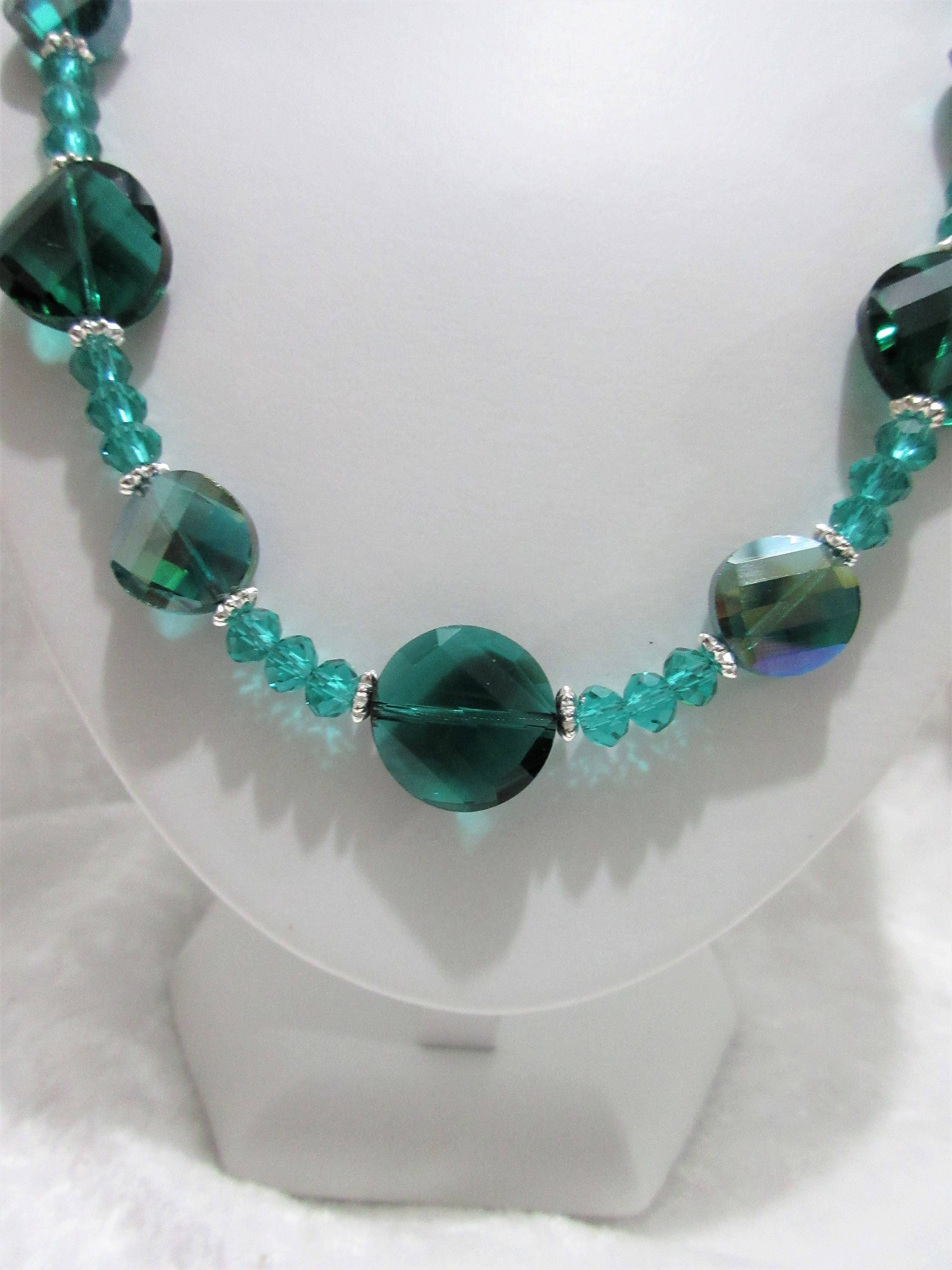 Emerald Green Jewelry Set, Green Teal, Beaded 20" Necklace With 1 ...