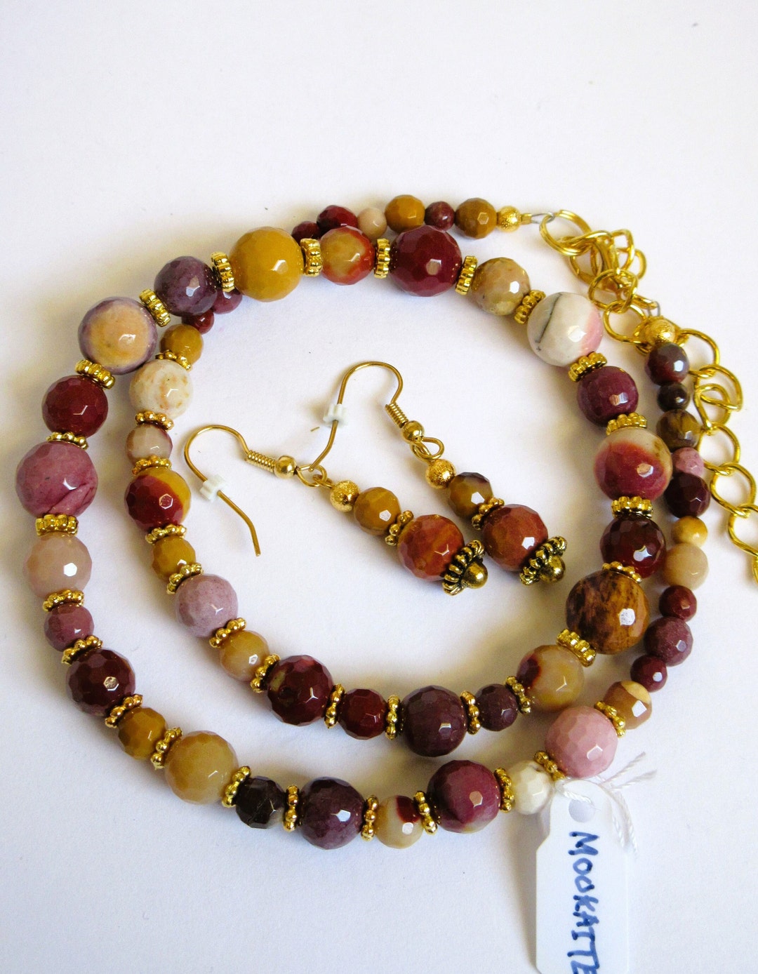Mookaite Gemstone Jewelry Set, 18" Necklace With 1" Earrings, Brown and ...