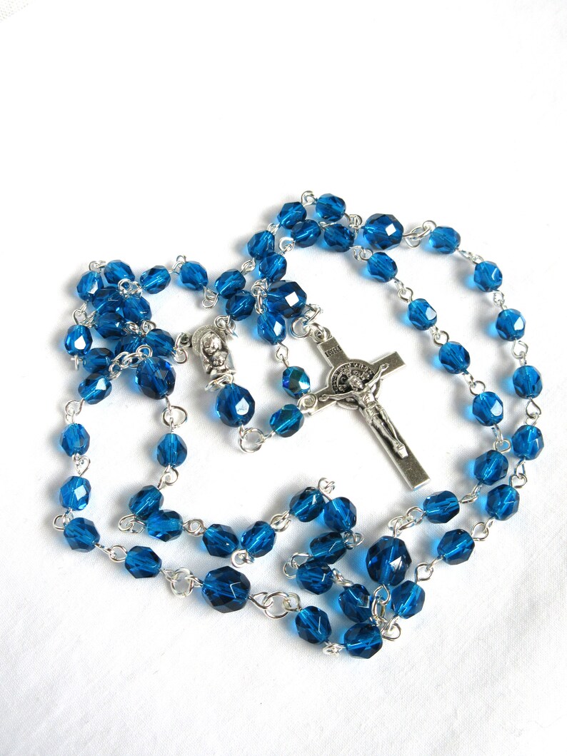 Dark Aqua Blue Catholic Rosary Czech Fire Polished Beads - Etsy