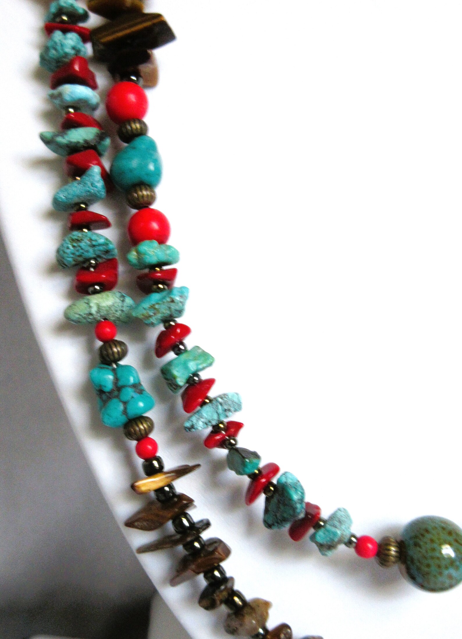 Turquoise and Tiger's Eye and Coral Chips 2 Strand Jewelry Set, 878 - Etsy