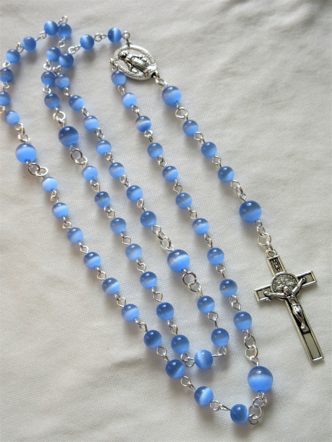 Baby Blue Catholic Rosary Cat's Eye 5 Decade Rosary - Etsy