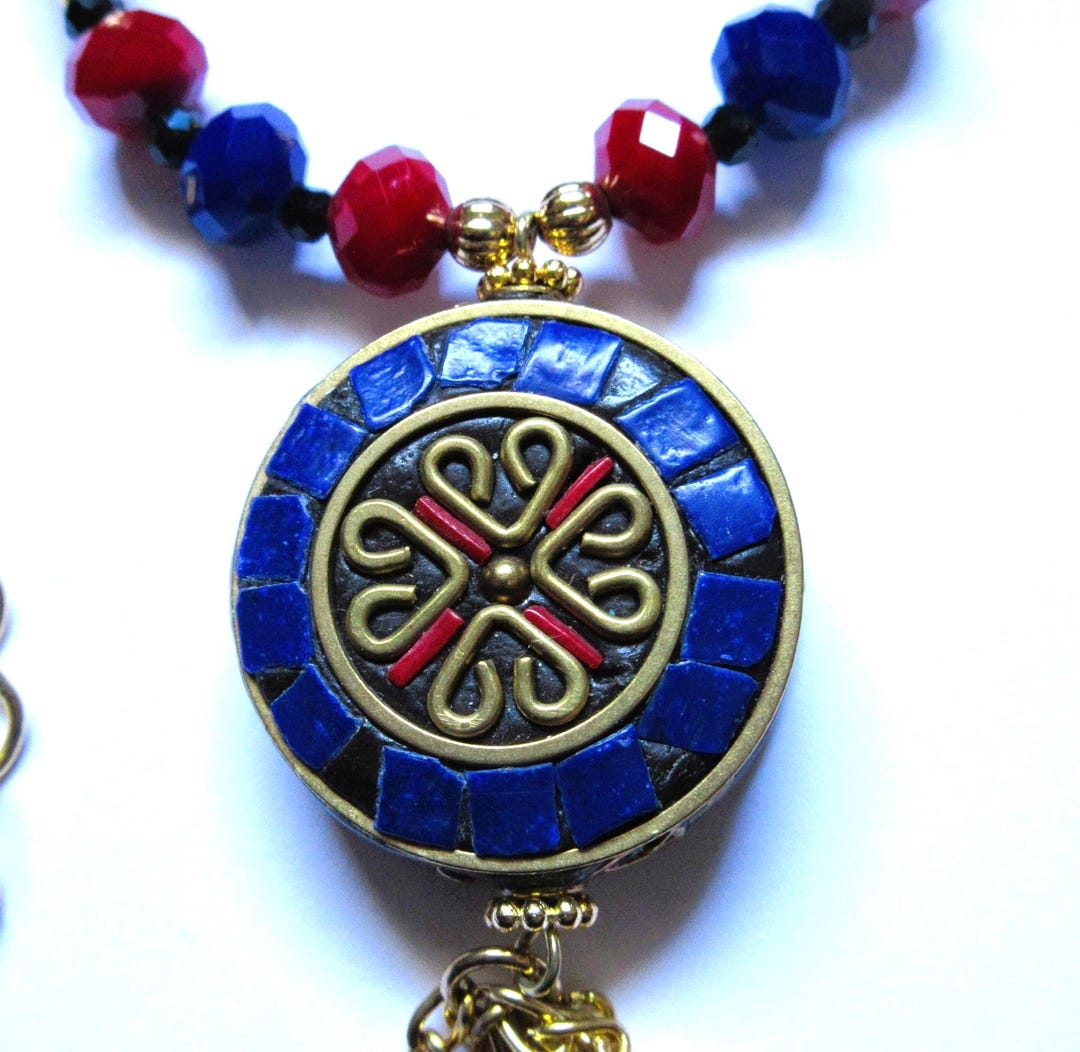Red & Blue Indonesian Bead Necklace, Asian Style Pendant - Etsy