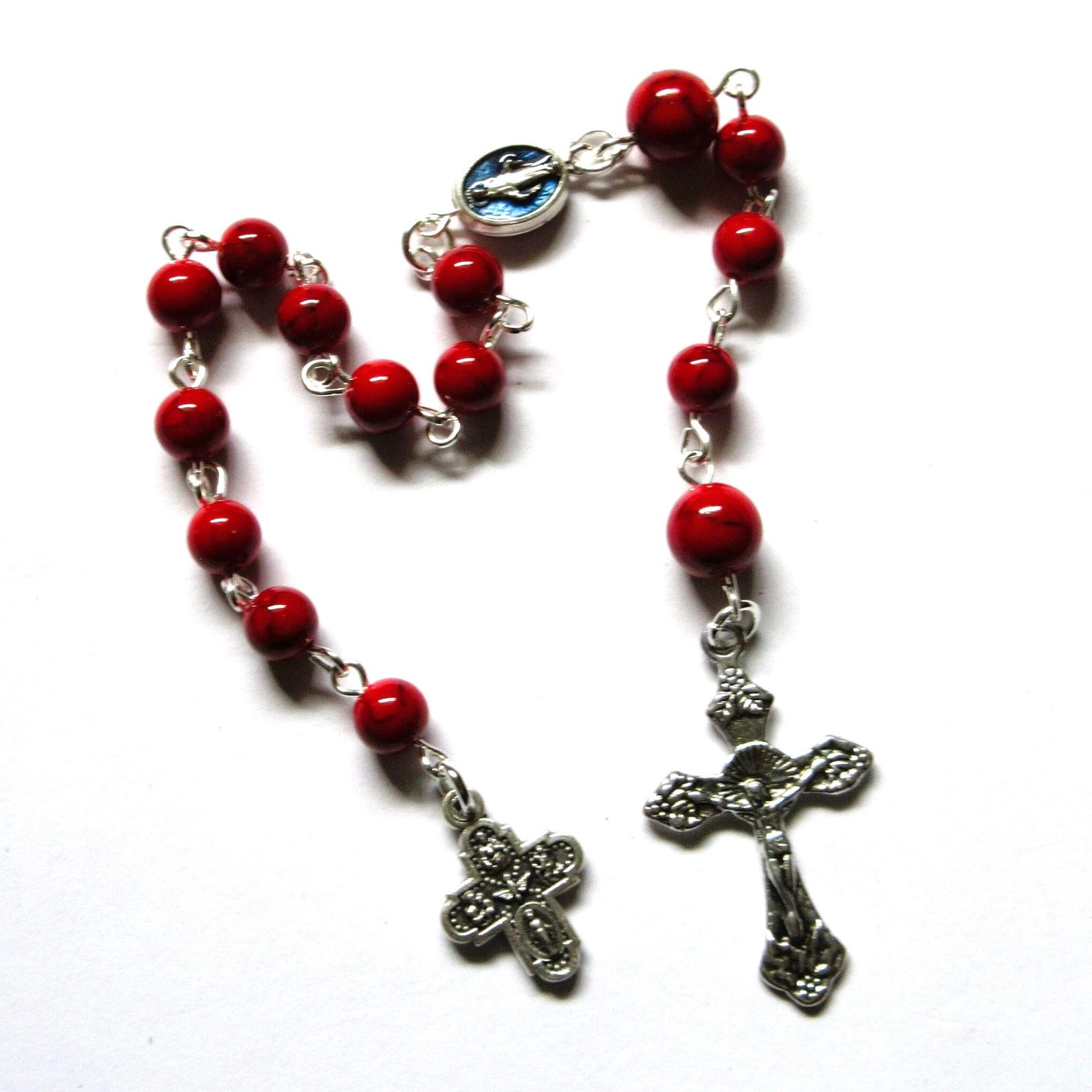 Red Catholic Pocket Rosary With Full Introductory Beads, Magnesite ...